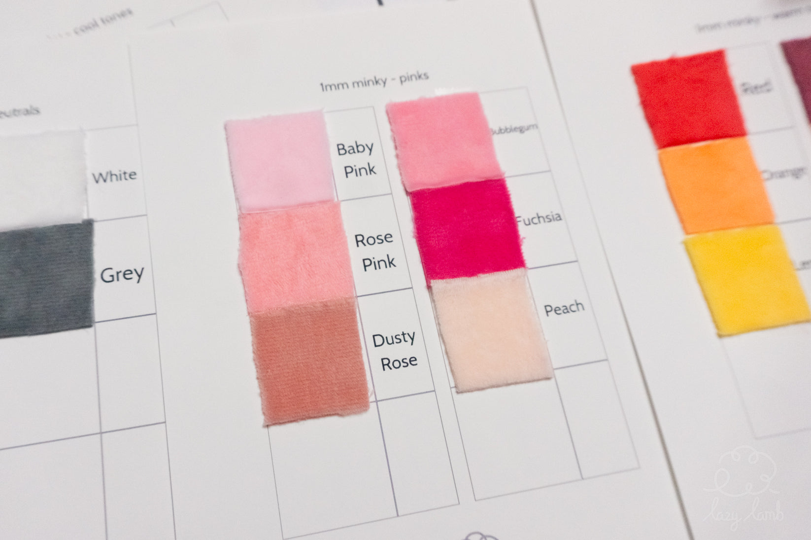 1mm Minky Swatch Cards | Lazy Lamb Plush Supplies